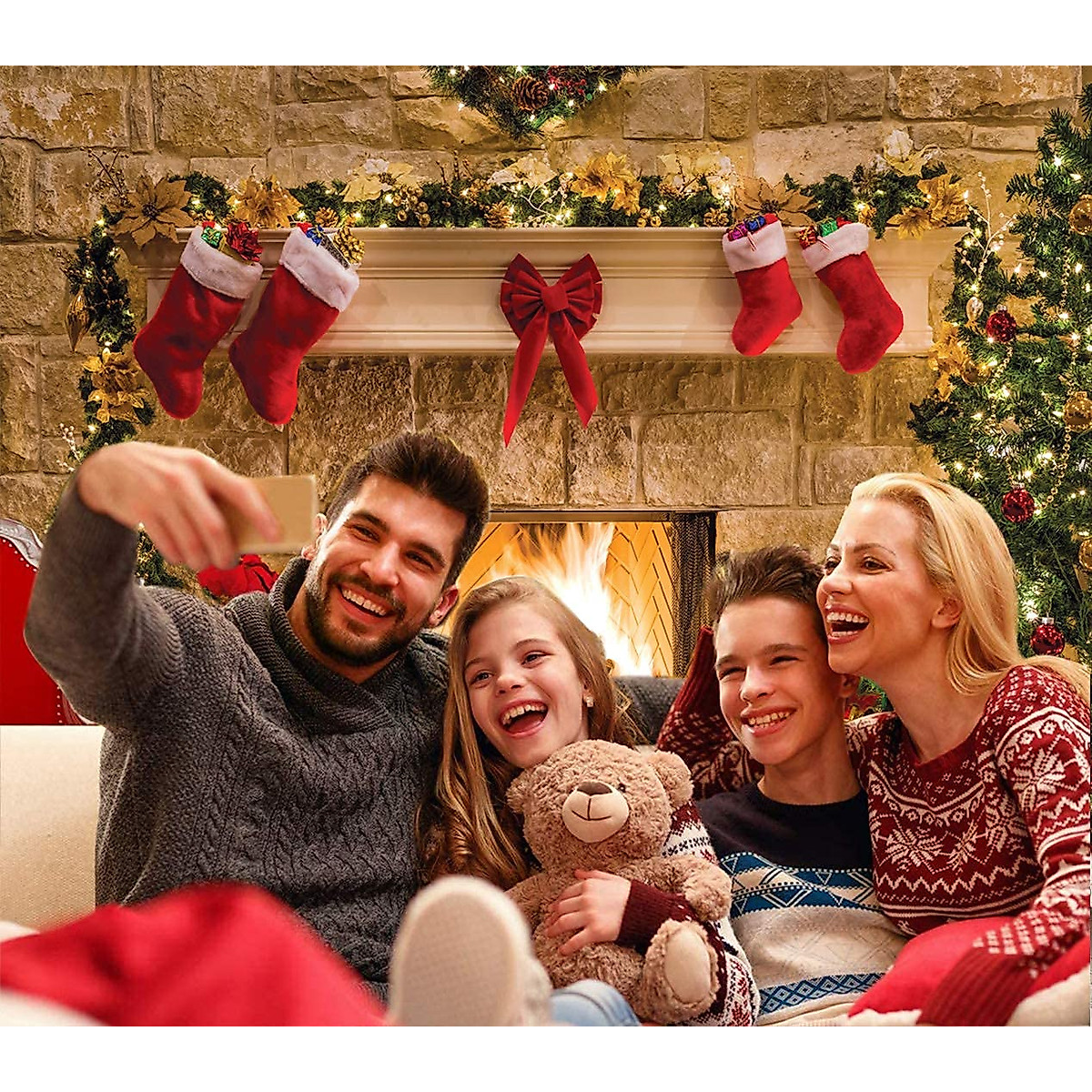 WOLADA 7x5FT Christmas Fireplace Photo Backdrop - Holiday Wall Decor and Background for Photography