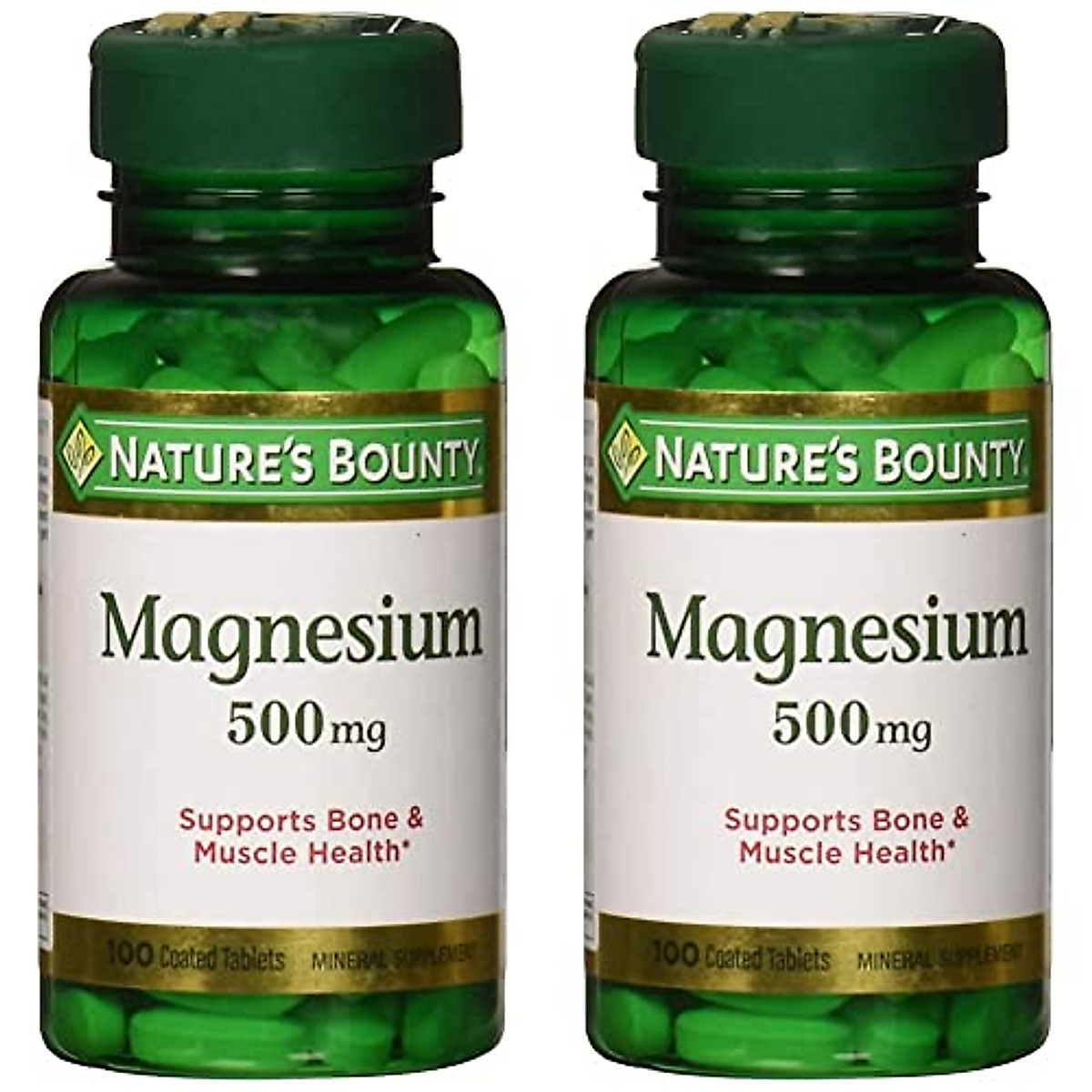 Nature's Bounty Magnesium 500 mg Tablets 100 ea (Pack of 2)