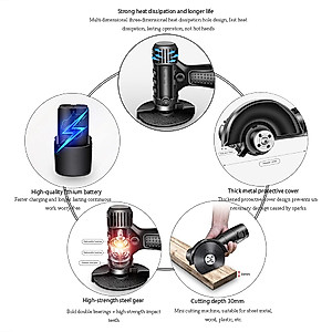 ALUNYAN Cordless Angle Grinder 4 Inch Hand Grinder 9000RPM with with 6000 MAh Lithium Battery& Charger for Cutting and Grinding Wood and Metal.