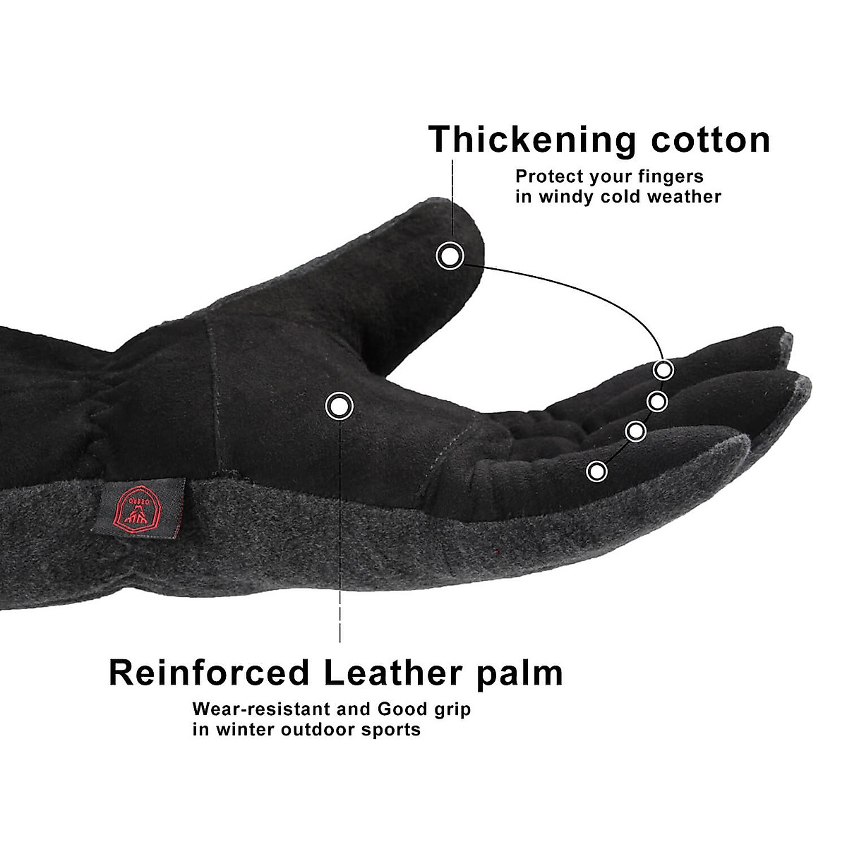 OZERO Warm Gloves Deerskin Leather Winter Thermal Glove Insulated Polar Fleece for Snow Skiing Driving Cycling Hiking Runing Hand Warmer in Cold Weather for Women and Men Small Gray