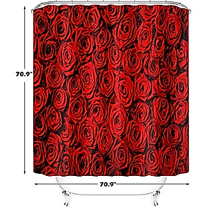 4PCS Rose Bathroom Shower Curtain Sets, Stylish Flower Bathroom Sets with Shower Curtain and Rugs, Toilet Lid Cover and Bath Mat, Artistic Shower Curtains with Hooks