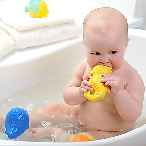 caaocho Pure Natural Rubber Bath Toy - Nalu The Seahorse Baby Toy - Hole Free Bath Toys, BPA Free Bath Toys for Infants, Without Holes Sealed Natural Rubber Baby Toy