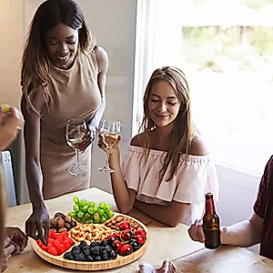 Dicunoy Divided Serving Tray, 13'' Veggie Tray Container Bowls, Lazy Susan Relish Sectional Snack Tray with 7 Moveable Compartment for Candy, Appetizer, Fruit, Nuts, Parties