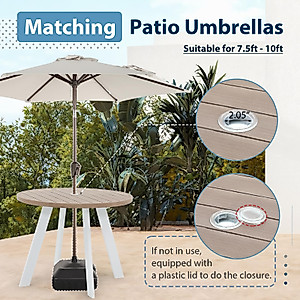 JOIVI 5 Piece Outdoor Dining Set, Aluminum Patio Furniture Dining Table and Stackable Chairs Set for 4 People, 2.05” Umbrella Hole with Wood Grain Tabletop, for Deck, Backyard, Navy Blue Cushions