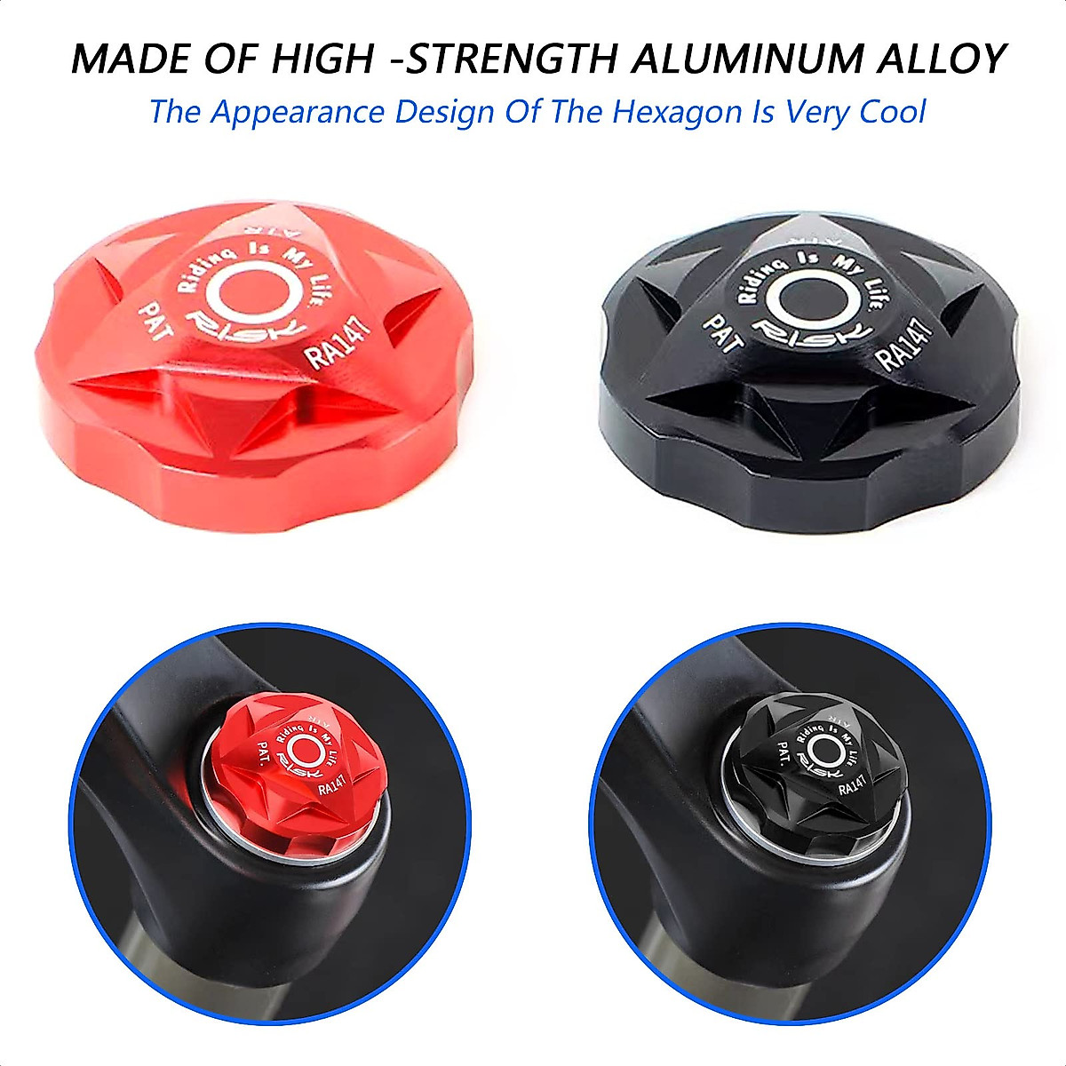 ALEOED Bike Air Valve Top Cap Cover, Front Fork Cap Suspension Gas Cover Aluminum Alloy Shoulder Protector Parts for Mountain Bicycle Road Bike MTB(Black)