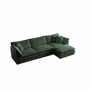 Tmsan 111.42" Modular Sectional Sofa, Green Convertible Modern L Shaped Sofa Chenille Cloud Couches Set with Ottoman for Living Room Bedroom Apartment Office, 3 Seater