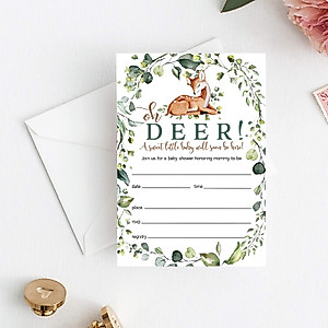 Set of 25 Oh Deer! Baby Shower Invitations, Gender Neutral Baby Shower Invitations, Woodland Baby Shower Invitations with Envelopes