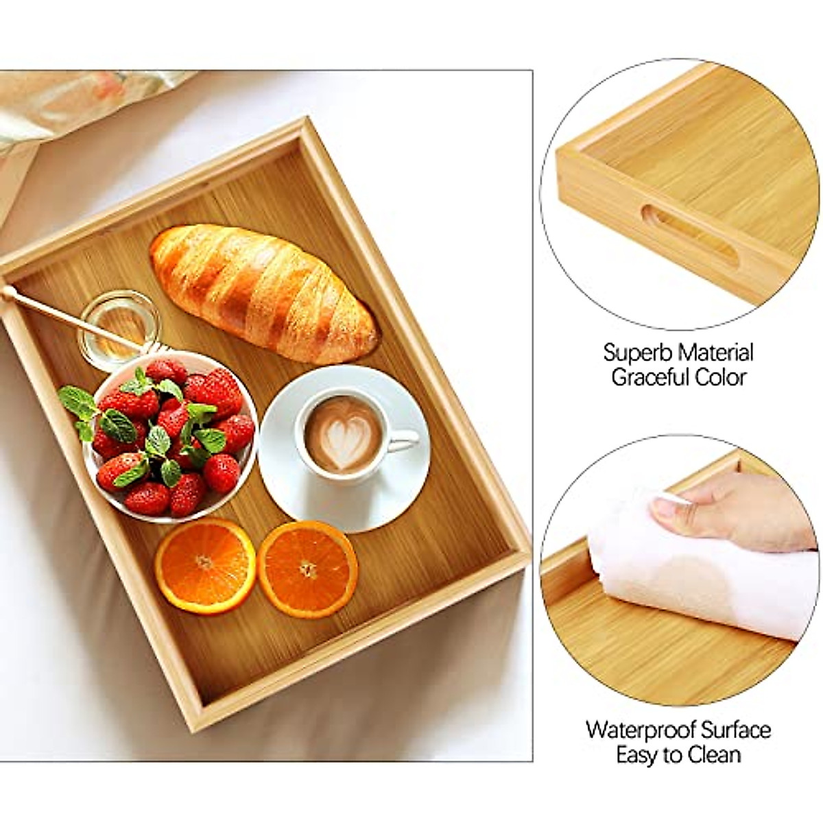 Aodaer 2 Pack Natural Bed Tray Table with Folding Legs Kids Portable Serving Platters Tray with ...