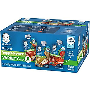 Gerber Natural Veggie Power Baby Food Pouch Variety Pack, 1.96 LB
