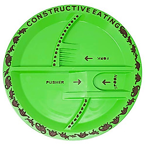 Constructive Eating Dinosaur Plate for Toddlers, Infants, Babies and Kids - Flatware Toys are Made in The USA Using Materials Tested for Safety