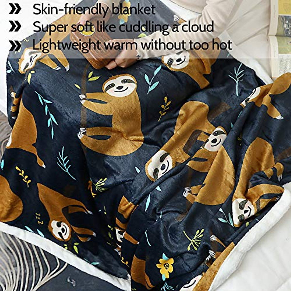 Zevrez Sloth Blanket Cute Sloth Gifts for Adults Kids Sloths Lovers Gifts Soft Lightweight Flannel Fleece Throw Blanket with Sloths (Sloth 3, 48"x60")