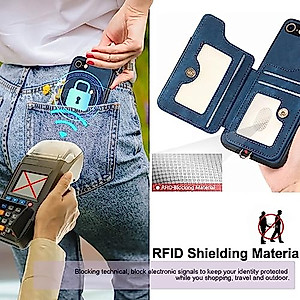 JanCalm for iPhone SE Case 2022/SE 2020 Case,for iPhone 8/7 Case,Card Holder Wallet,Ring Holder Stand,RFID-Blocking,Wrist Strap,Camera Protector,Leather Protective Magnetic Flip Cover (Blue)