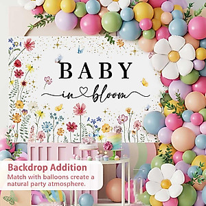 Baby in Bloom Backdrop Banner Baby Shower Decorations for Girls, Large Size 3 x 5Ft Wildflower Baby in Bloom Backdrop Banner Party Supplies