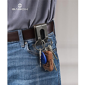 GABOX Belt Keychain Clip, Keyring Holder for Belt, Belt Loop Key Clips, Key Holder Key Rings Keeper Pocket Pants Key Hook, Cowhide Leather Black Metal