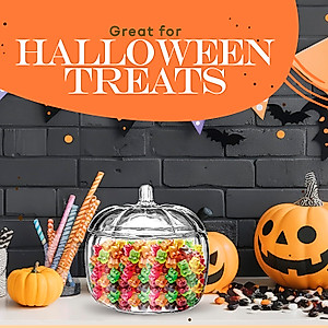 HOMESPHERE 70 oz. Glass Pumpkin Candy Jar with Lid – Large Storage Container for Halloween Treats, Candies and Cookies and Fall Décor Display