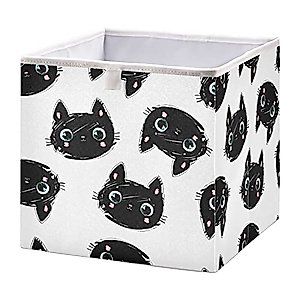 Kigai Black Cat Cube Storage Bins - 11x11x11 In Large Foldable Storage Basket Fabric Storage Baskes Organizer for Toys, Books, Shelves, Closet, Home Decor