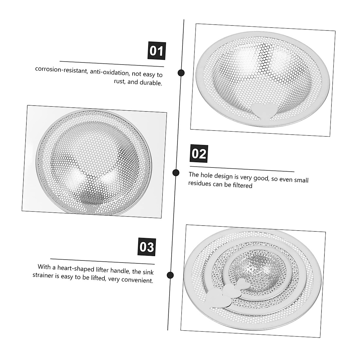 Generic 3pcs Drain Filter Stainless Steel Sink Bath Tub Filter Tub Drain Covers for Bathtubs Bathtub Filter Home Sink Strainer Sink Basket Stopper Kitchen Sink Drain Slag Separator Metal