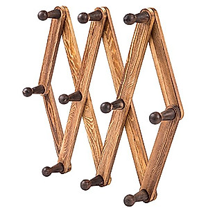 MyGift 10 Hook Burnt Wood Wall Mounted Expandable Accordion Peg Coat Rack Hanger for Entryway, Mudroom or Garage