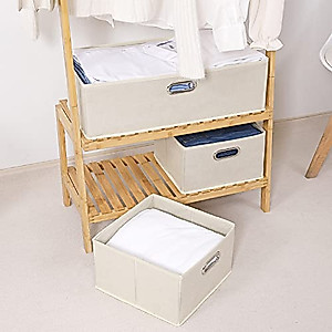 Homde Bamboo Clothing Rack with 3 Storage Box, Garment Rack Clothes Racks for Hanging Clothes, Standing Wardrobe Storage Rack with 2 Organizer Shelves, Portable, Natural