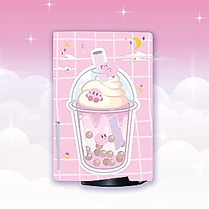 BelugaDesign Kirby Boba Skin PS5 | Anime Bubble Tea Smash Dessert | Cute Kawaii Pastel Vinyl Cover Wrap Sticker Full Set Console Controller | Compatible with Sony Playstation 5 (PS5 Disc, Pink)