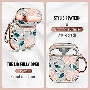 Youskin Airpod 1st&2nd Generation Case Flower Cute,AirPod 1&2 Case, Rose Golden Plating Airpods 2&1 Case for Men Women with Keychain，Shockproof Protective Case for AirPod 2 & 1,Blue Pink Flower