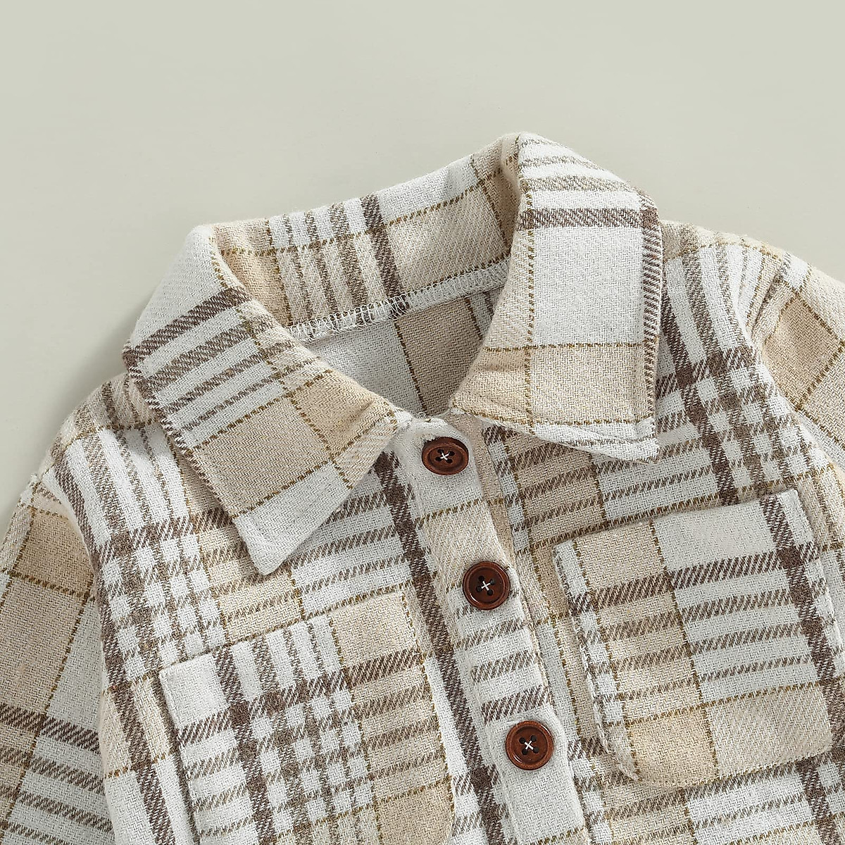 CIYCUIT Baby Boy Girl Flannel Plaid Shirt Long Sleeve Button Romper Bodysuit Fall Clothes Beige 3-6 Months