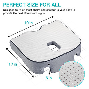 Benazcap X Large Memory Seat Cushion for Office Chair Sciatica & Back Pain Relief Memory Foam Firm Coccyx Pad for Car, Wheelchair, Gaming Chair and Desk Chair, Gray