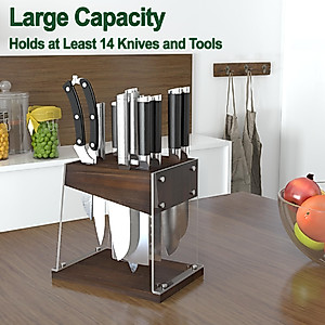 Universal Knife Block With Acrylic Shield, Acacia Wood Knife Holder without Knives for Scissors and Various Knives Suitable for Kitchen Countertops