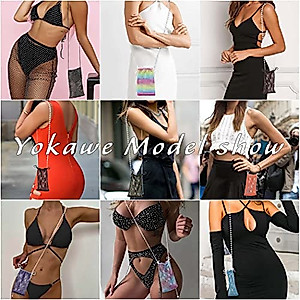 Yokawe Sparkly Crossbody Purse Rhinestone Evening Handbags Mesh Clutch Purses for Women Cell Phone Wallet