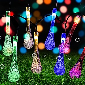 XVZ Outdoor Solar Garden String Lights, 50 LED Solar Water Drop String Lights,Waterproof and 8 Modes LED Fairy Decoration Lights for Christmas,Gardens,Tree, Home(Multicolor)