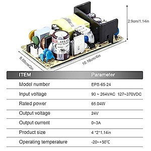 TorqCali EPS-65-24 65W Single Output Switching Power Supply 24V 2.71A, 88% Efficiency, Universal AC Input, Industrial Grade, for Automation, Test & Measurement, and Industrial Applications