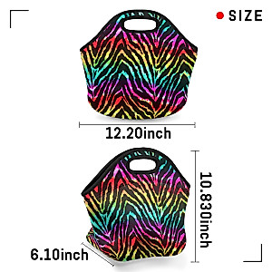 Insulated Neoprene Lunch Bag for Women Men Kids Rainbow Zebra Print Colorful Lunch Box Reusable Small Lunch Tote Bag Cooler Bag for School Work Picnic
