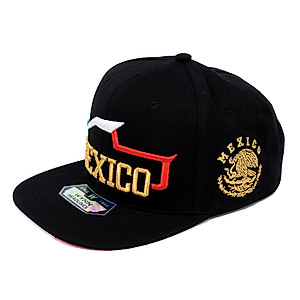 Mexican Hat Mexico State Federal Logo Embroidered Snapback Flat Bill Baseball Cap (Mexico) Black