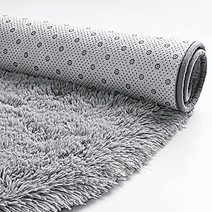 Softlife Fluffy Rugs for Bedroom, Shag Cute Area Rug for Girls and Kids Baby Room Home Decor, 2.6 x 5.3 Feet Oval Indoor Carpet for Nursery Dorm Living Room, Grey