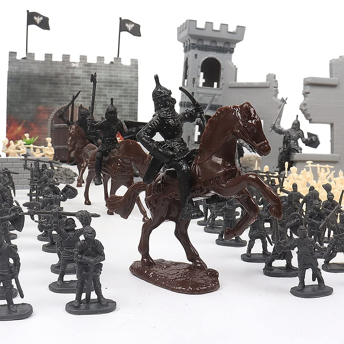 Medieval Castle Toy, Castles Knights Soldiers Model Kit Knight Figures Playset Fort Building Kit, DIY Assembled Castle Model Set, Playset Gifts(Type D)