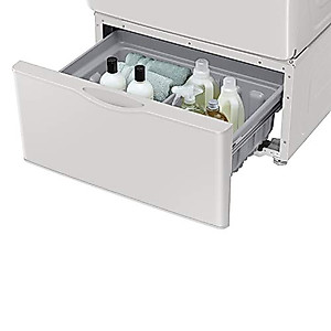 SAMSUNG 27-Inch Washer Dryer Pedestal Stand w/ Pull Out Laundry Storage Drawer, Stainless Steel, WE402NE/A3, Ivory