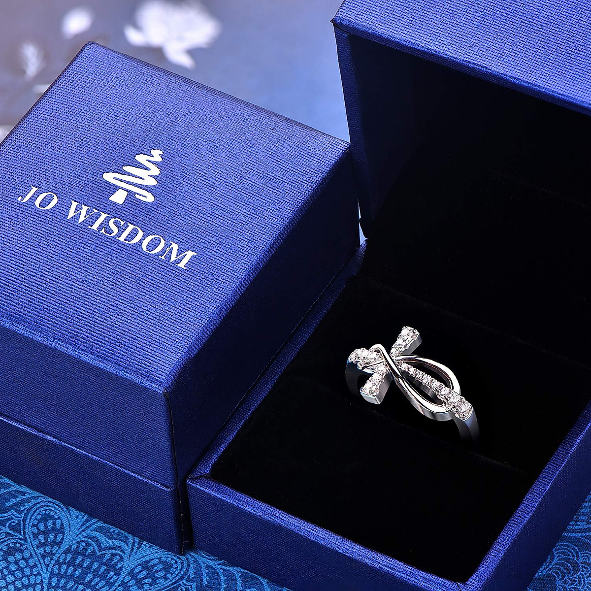 JO WISDOM 925 Sterling Silver Cubic Zirconia Cross Infinity Ring Size 6