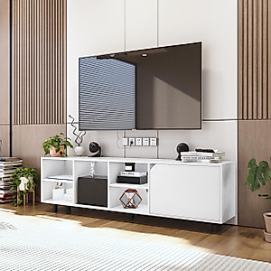 TV Stands for Living Room - 70” Black TV & Media Furniture - Media Entertainment Center - Media Cabinet Entertainment Center with Storage - TV Stand for 80 Inch TV with Doors & Shelves