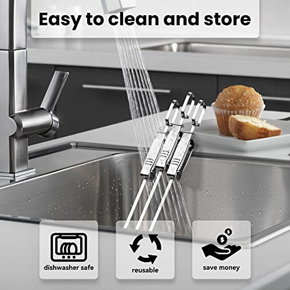 Skewers for Kabobs - Lycklig 17" Metal Skewers for Grilling With Slider, Flat Long 304 Stainless Steel Kabob Skewers, Reusable BBQ Barbecue Shish Kabob Skewers for Meat Shrimp Chicken Veggie (8PCS)