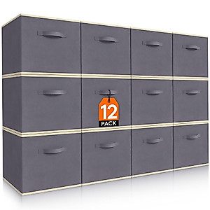 Lifewit 12 Packs Storage Cubes, 11 Inch Cube Storage Bins, Foldable Decorative Fabric Storage Baskets for Organizing Home Organizers with Handles for Shelves, Closet, Grey