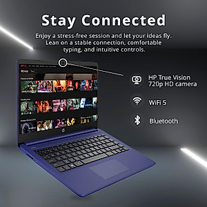 HP Premium Stream 14" HD BrightView Laptop, Intel Celeron N4120, 8GB RAM, 64GB eMMC Storage, UHD Graphics, HD Webcam, 1 Year Office 365, Bluetooth, WiFi, HDMI, Win 11s, Blue, 32GB Hotface USB Card