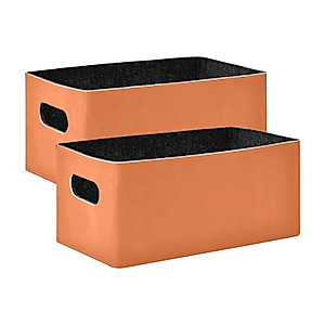 linqin Orange Color Collapsible Storage Bins Baskets, 2 Pack Foldable Felt Fabric Organizer Decorative Cube Box for Nursery Home Shelves Closet