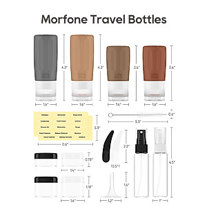 Morfone 16 Pack Silicone Travel Bottles Set for Toiletries TSA Approved Travel Containers Leakproof Squeezable Refillable Travel Accessories 2oz 3oz for Shampoo Conditioner Lotion Liquids (Brown)