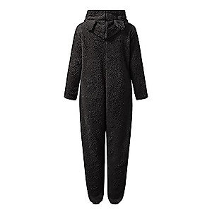 Attine 2023 Winter Warm Onesie Pajamas for Women Thick Fleece One Piece Hooded Romper Sexy Long Jumpsuit Cozy Sleepwear LoungewearFuzzy Pajamas Pants for Women