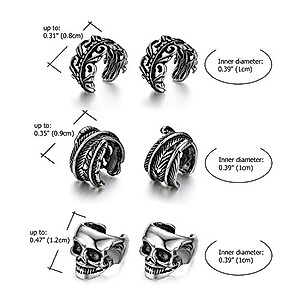 OIDEA 3pairs Stainless Steel Handmade Non-Piercing Earring Cuffs,Clip on Cartilage Piercing Earrings,Skull, Feather Charm for Halloween Cosplay