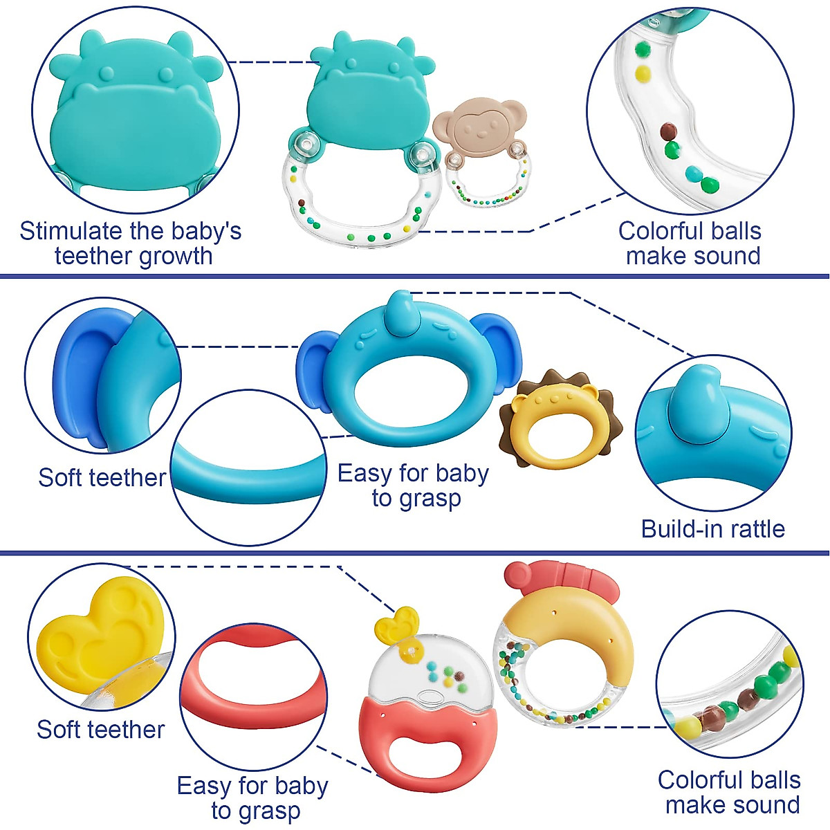 Baby Toys Baby Rattles 13 pcs, Baby Teething Toys, Teething Toys for Babies, Infant Shaker, Teether, Grab and Spin Rattles, Newborn Toys for 0, 3, 6, 9, 12 Months Baby Girls Boys