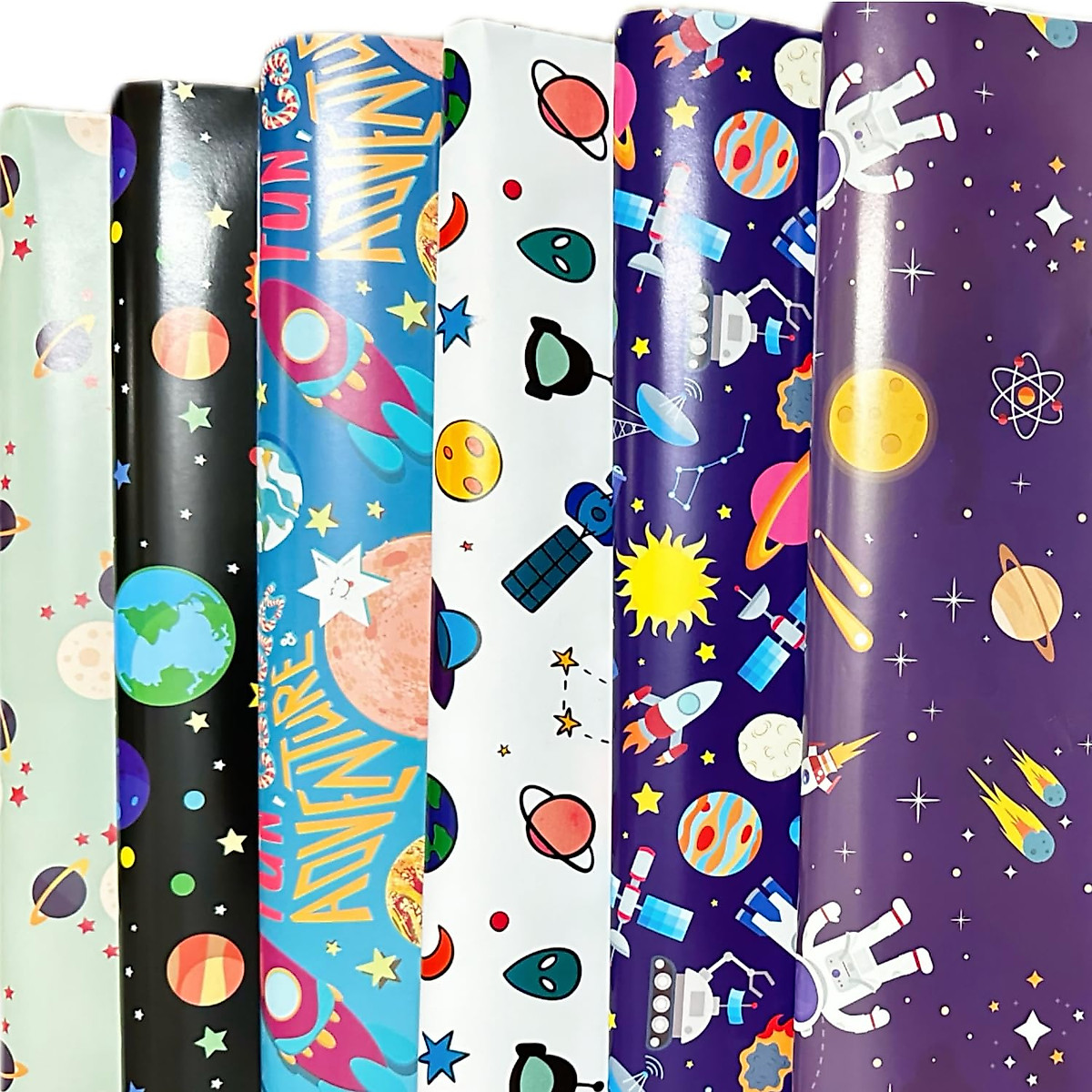 poophe Solar System Wrapping Paper, Space Gift Wrap Paper Set, 5 Pack Folded Outer Space Theme Gift Wrap for Birthday Party Decoration DIY Craft Supplies 70 X 50cm