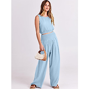 ANRABESS Women's 2 Piece Linen Lounge Set Casual Matching Pants Jumpsuit Summer Beach Travel Vacation Trendy Outfits X-Large