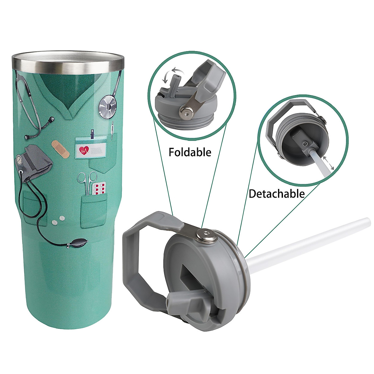 ZNYYZYBA Nurse Tumbler Nurse Gifts for Women - Nurse Appreciation Gifts Nurses Week Gifts for Female Male Nurse、 New Nurses、 RN、 LPN, 30oz Nurse Thermal Mug with Handle and Flip Straw