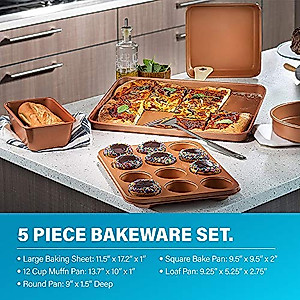 Gotham Steel Cookware + Bakeware Set with Nonstick Durable Ceramic Copper Coating – Includes Skillets, Stock Pots, Deep Square Fry Basket, Cookie Sheet and Baking Pans, 20 Piece, Turquoise